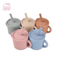 China Drinkware Silicone Sippy Straw Cup Blue Beige Pink Color for sale