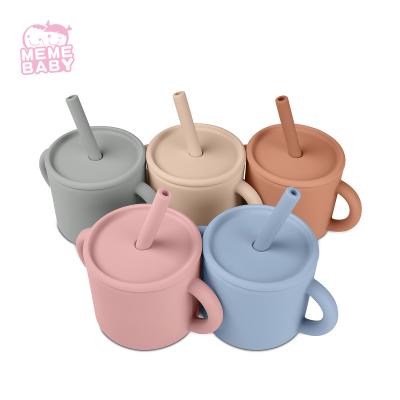 China OEM Silicone Sippy Baby Cups With Lid And Straw Leakproof  Baby Cup Drinkware for sale