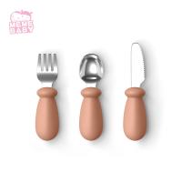 China Stainless Steel Fork Spoon And Knife Silicone Bottom Baby Feeding Essentials for sale