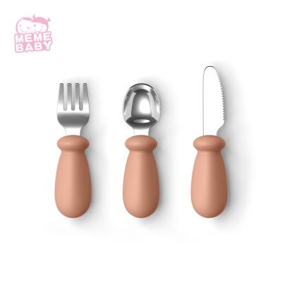 China Stainless Steel Fork Spoon And Knife Silicone Bottom Baby Feeding Essentials for sale