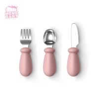 China Stainless Steel Fork Spoon And Knife Silicone Bottom Baby Feeding Essentials for sale