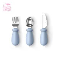 China Stainless Steel Fork Spoon And Knife Silicone Bottom Baby Feeding Essentials for sale