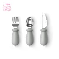 China Stainless Steel Fork Spoon And Knife Silicone Bottom Baby Feeding Essentials for sale