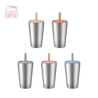 China Stainless Steel Baby Training Water Cup Drinking Bottle Insulated With Silicone Lid Straw for sale