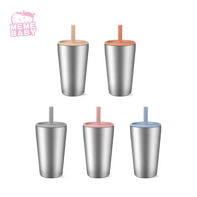 China Stainless Steel Baby Training Water Cup Drinking Bottle Insulated With Silicone Lid Straw for sale