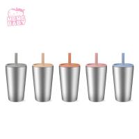 China Stainless Steel Baby Training Water Cup Drinking Bottle Insulated With Silicone Lid Straw for sale