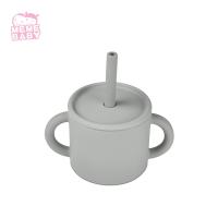 China Non Toxic Silicone Baby Cup Two Handles No Spill Food Grade Baby Sippy Cup With Straw for sale