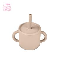 China Non Toxic Silicone Baby Cup Two Handles No Spill Food Grade Baby Sippy Cup With Straw for sale