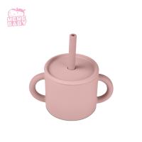 China Non Toxic Silicone Baby Cup Two Handles No Spill Food Grade Baby Sippy Cup With Straw for sale