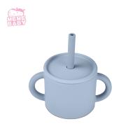 China Non Toxic Silicone Baby Cup Two Handles No Spill Food Grade Baby Sippy Cup With Straw for sale