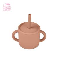 China Non Toxic Silicone Baby Cup Two Handles No Spill Food Grade Baby Sippy Cup With Straw for sale