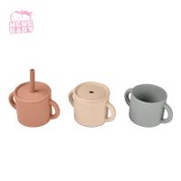 China Non Toxic Silicone Baby Cup Two Handles No Spill Food Grade Baby Sippy Cup With Straw for sale