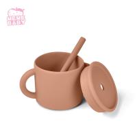 China Non Toxic Silicone Baby Cup Two Handles No Spill Food Grade Baby Sippy Cup With Straw for sale