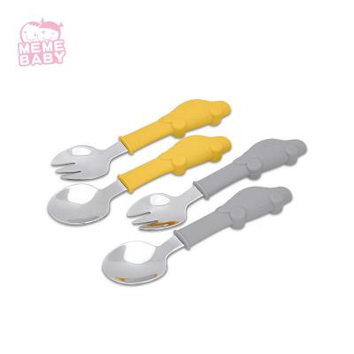 China OEM Welcome Stainless Steel Silicone Flatware Kids Fork And Spoon 2 Pcs for sale