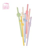 China 7MM Silicone Reusable Straw Animal Tip Foldable Drinking Straw for sale