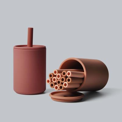 China Rust Color Spilt Proof Silicone Straw Cup CPC Certified BPA Free for sale
