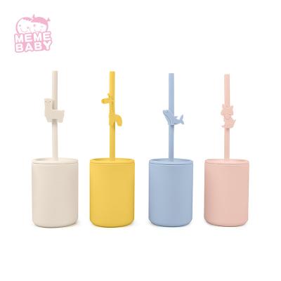 China Spill Proof Silicone Sippy Cup With Straw And Handle Eco Friendly for sale