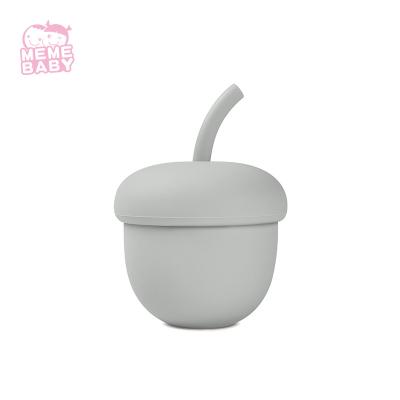 China 200ml Leakproof Silicone Baby Straw Cup Clay Beige Pink Blue Grey for sale