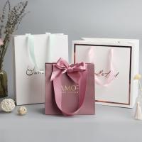 China Custom Printed Wedding Jewellery Gift Packaging Shopping Paper Bags With Ribbon Handles for sale
