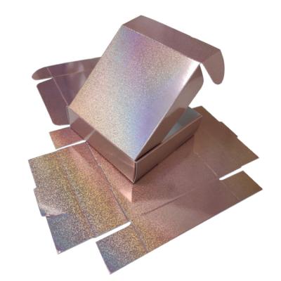 China Custom Logo Print Holographic Hologram Gift Party Paper Box Laser Cosmetics Package Shipping Box for sale