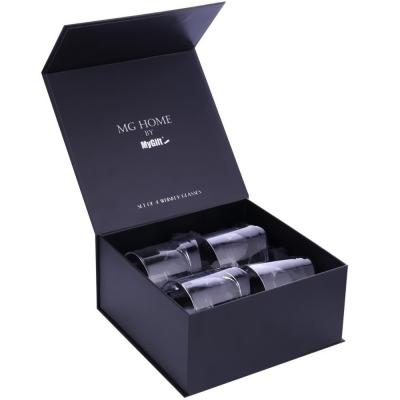 China Custom Luxury Book Shaped Rigid Paper Glass Tumbler Box Packaging Magnetic Gift Boxes With EVA Foam Insert for sale