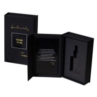 China Custom Printing Eco Friendly Black Hair Oil Packaging Magnet Rigid Paper Box With Foam Insert for sale