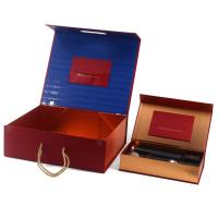 China Custom Premium Folding Wine Accessories Gift Box Glossy Logo Printed Rigid Paper Box With Handle for sale