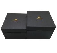 China Custom Logo Luxury Paper Gift Box Packaging Black Watch Boxes Cases With Gold Stamping for sale