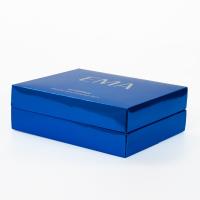 China Custom Logo High End Soft Touch Blue Cosmetic Paper Box Packaging for sale