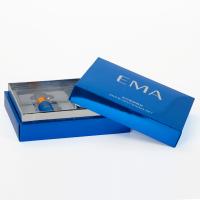 China Custom Logo High End Soft Touch Blue Cosmetic Paper Box Packaging for sale