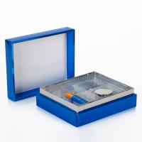 China Custom Logo High End Soft Touch Blue Cosmetic Paper Box Packaging for sale