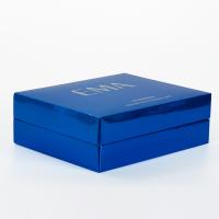 China Custom Logo High End Soft Touch Blue Cosmetic Paper Box Packaging for sale