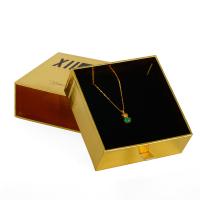 China Custom Logo Luxury Slide Drawer Gold Metallic Paper Necklace Velvet Jewelry Box for sale