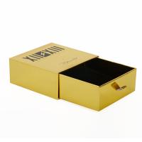 China Custom Logo Luxury Slide Drawer Gold Metallic Paper Necklace Velvet Jewelry Box for sale