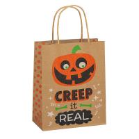 China Custom Print Brown Kraft Paper Halloween Party Candy Sweet Goodie Gift Bags With Logo for sale