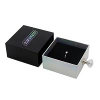 China Custom Luxury Black Paper Sliding Drawer Velvet Jewelry Ring Box for sale