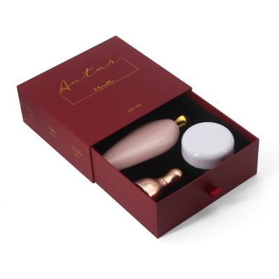 China Custom Logo Luxury Red Drawer Essential Oil Gift Box Packaging Set for sale
