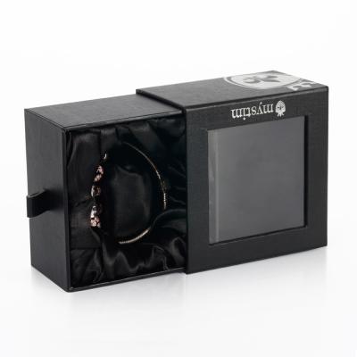 China Custom Design Luxury Black Drawer Satin Lined Gift Paper Box For Bracelet for sale