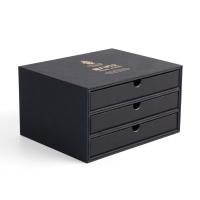 China Personalised Luxury Rigid Board Three Tier Gift Box With Gold Foil Logo for sale