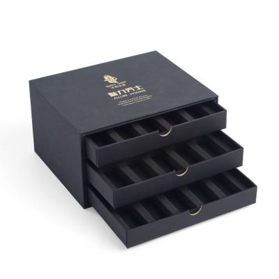 China Personalised Luxury Rigid Board Three Tier Gift Box With Gold Foil Logo for sale
