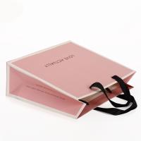 China Personalised Pink Branded Paper Gift Bags With Black Ribbon Handles for sale