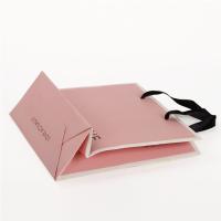 China Personalised Pink Branded Paper Gift Bags With Black Ribbon Handles for sale
