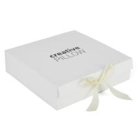 China OEM Printing Folding Cardboard Gift Boxes White Color With Silk Ribbon Closure for sale