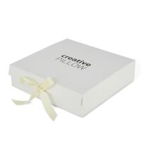 China OEM Printing Folding Cardboard Gift Boxes White Color With Silk Ribbon Closure for sale