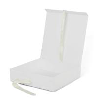 China OEM Printing Folding Cardboard Gift Boxes White Color With Silk Ribbon Closure for sale