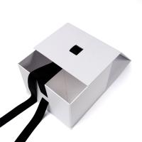 China White Square Foldable Paper Gift Box With Magnetic Catch And Ribbon Decor for sale