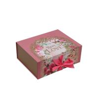 China Collapsible Magnetic Closure Gift Box With Ribbon , Paper Gift Box Rose Red Color for sale