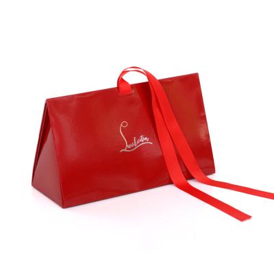China Triangle Shaped Printed Paper Gift Box Red Color With Ribbon Closure for sale
