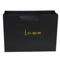 China Custom Luxury Black Garment Packaging Paper Bag With Satin Ribbon Rope for sale