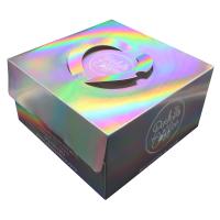 China Customised Logo Printing Paper Wholesale Luxury Pink Holographic Square Cake Packaging Boxes For Sale for sale